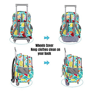 seastig Rolling Backpack 18in Double Handle Backpack Kids Wheeled Backpack Roller Backpack with Lunch Bag Set Girls Boys
