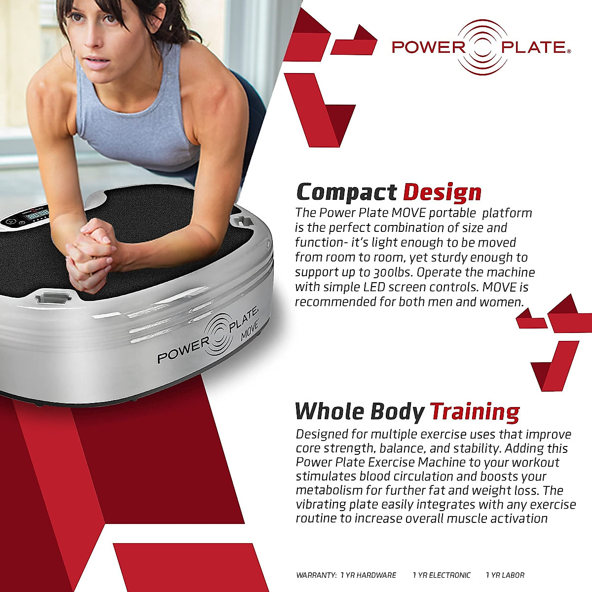 Power Plate Move, Vibrating Exercise Platform, Versatile Full Body Workout, Red