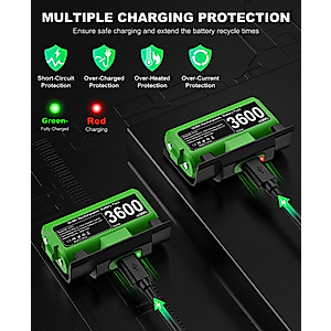 EXTREMECOOL Rechargeable Xbox Controller Battery Pack for Xbox Series X|S/One S|X/One Elite Controllers, Xbox Play and Charge Kit Incl. 2x3600mWh X-1 Batteries, 4X Battery Covers, Xbox 360 Skins