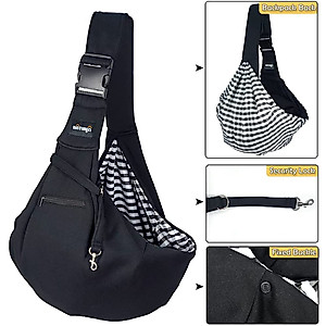 NATUYA Small Dog Carrier Sling Cat Sling,Adjustable Strap Hand Free Pet Puppy for Outdoor Traveling Subway (Black, Snap)