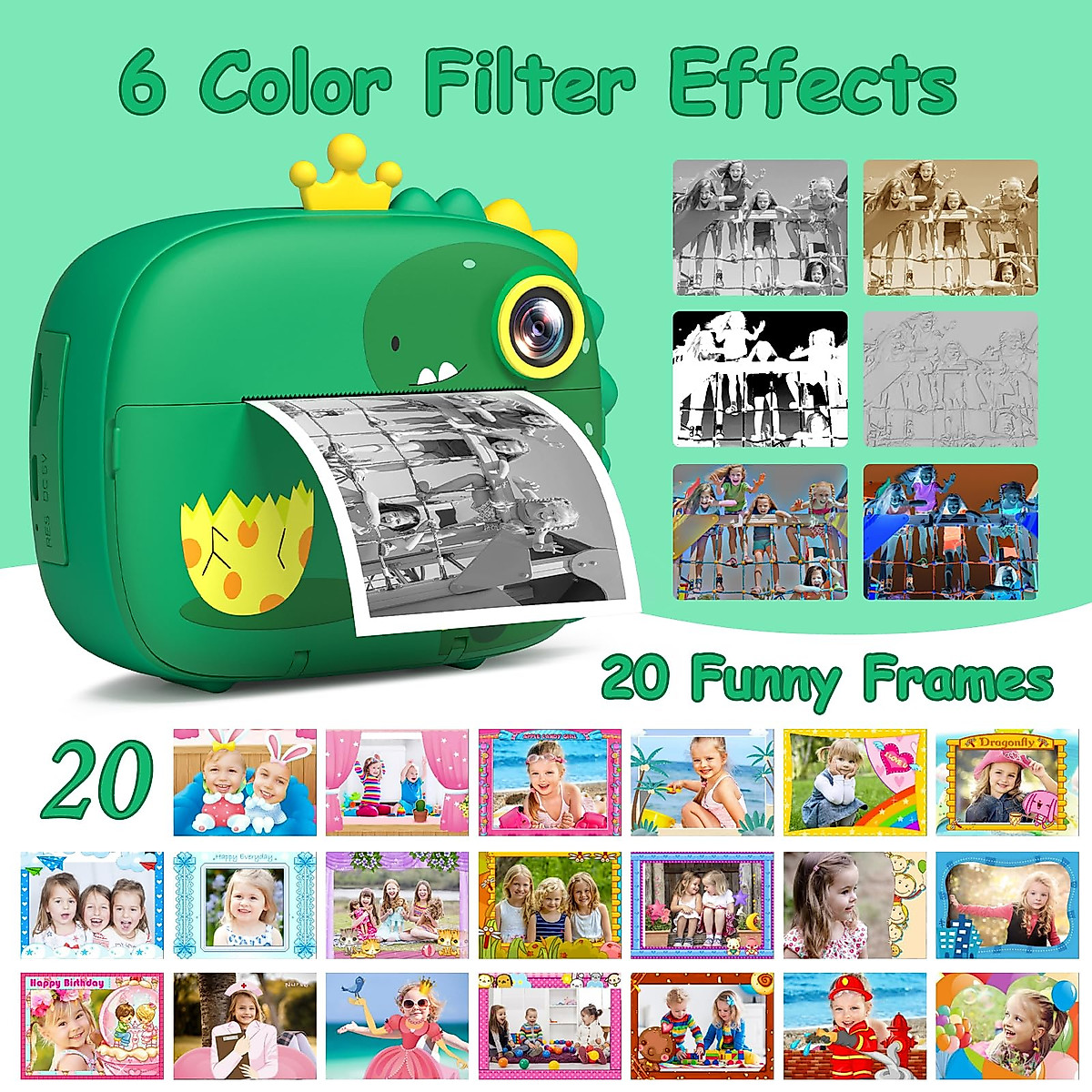 Kids Instant Camera for 3-8 Toddlers Boys Girls Christmas Birthday Gifts 2.4 Inch Screen 12MP / 1080P HD Video Camera Baby Instant Print Digital Camera