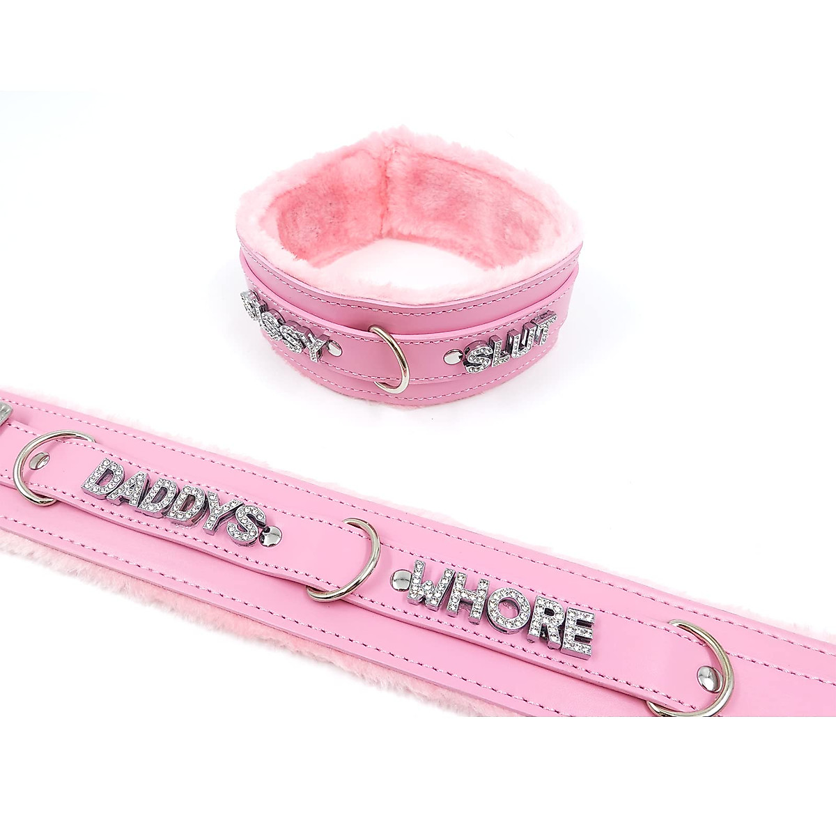 paloli Pink Choker Necklace for Women Leather Collar Fluffy Punk Leash Neck Choker Gothic Cosplay Sexy Jewelries