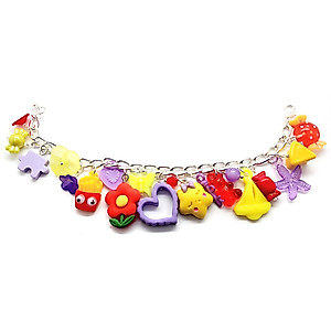 Chunky Charm Bracelet in Red Yellow & Purple, Kawaii Cha Cha Bracelet with Cute Candy Ice Cream Flower and Heart Charms, Adjustable