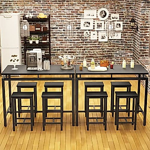 AWQM 5 Pieces Dining Table Set for 4,Black Bar Table Set with 4 Bar Stools Counter Height Bar Table and Chairs Set Wood Pub Table Set Breakfast Table for Kitchen,Small Spcace