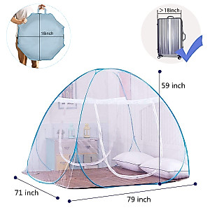AMMER Pop-Up Mosquito Net Tent for Beds Portable Folding Design with Net Bottom for Baby Adults Trip (79 x71x59 inch)