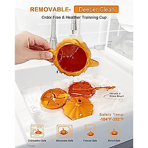 BRVTOT 3 in 1 Training Cups for Baby & Toddler 7 oz, Spill Proof Toddler Straw Cup & Snack Containers Cup with DustProof Lid, BPA Free Silicone Baby Sippy Cup for 1+ Year Old, Cute Pumpkin Baby Gifts