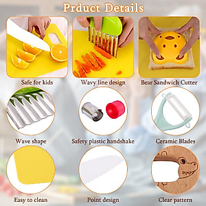 VERTGB 12 Pcs Kids Knife Set,Wooden Kids Kitchen Knife,Kids Knives for Real Cooking,Plastic Kids Knife with Cutting Board,Serrated Edges Toddler Knife,Potato Slicer,Y Peeler,DIY Mold