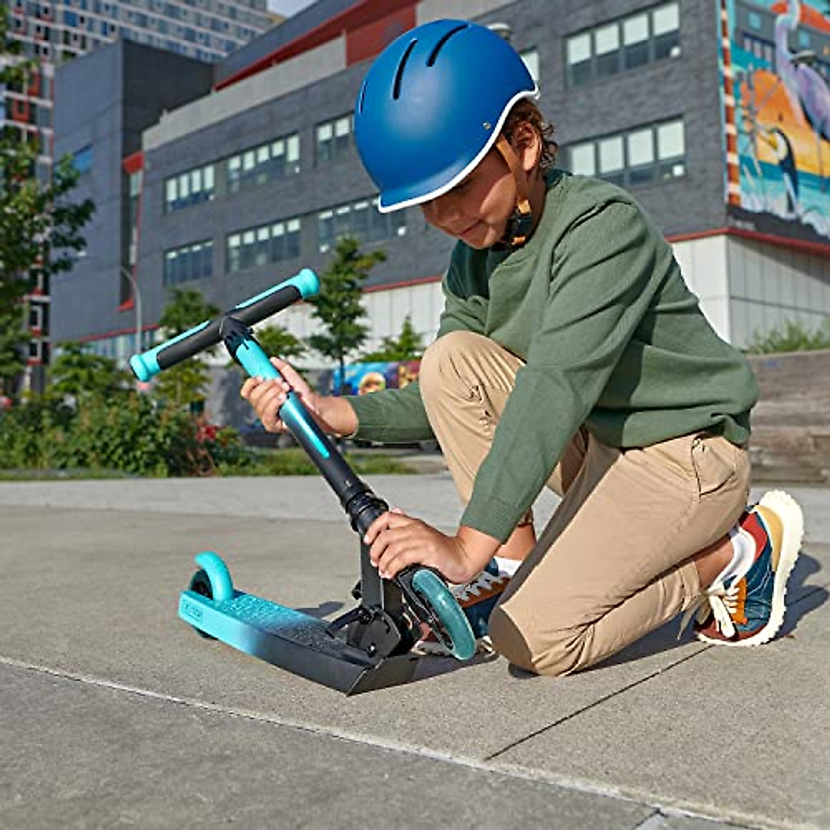 Jetson Scooters - Juno Kick Scooter (Blue) - Collapsible Portable Kids Push Scooter - Lightweight Folding Design with High Visibility RGB Light Up LEDs on Stem and Wheels