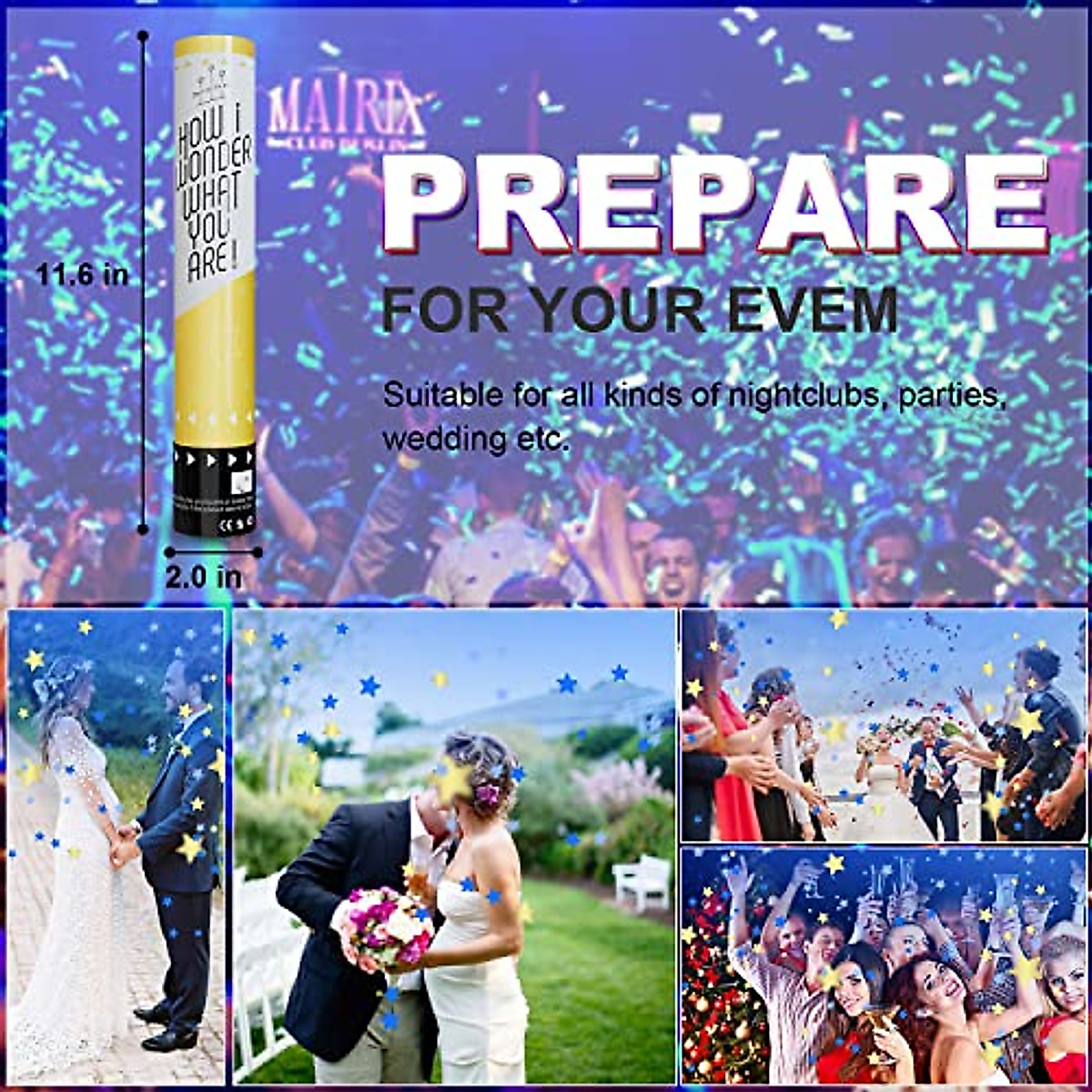 Workkeep Gender Reveal Confetti Powder Cannon - Set of 4 - Blue Only for Baby Boy with Blue Confetti Cannon Smoke Bombs, Gender Reveal Poppers with Gender Reveal Decorations Party Poppers