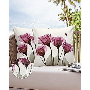 ArneCase Pillow Covers Pack of 2 Outdoor Waterproof Decorative Pillows Case ,Rose Red Tulips Spring Flowers ,Farmhouse Cushion Cases for Patio Furniture Garden-18x18 Inch