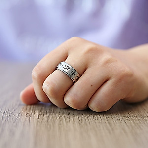 HZMAN Man Women Egypt Eye of Horus Ankh Cross Rotating Fine Tuning Stainless Steel Ring (Silver,9)