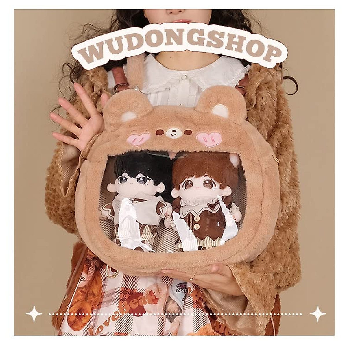 Kawaii Ita Bag Plush Crossbody Bag, Cute Animal Fuzzy Backpack Shoulder Bag Clear Window Lolita Bag Cosplay Itabag for Girls (Brown)