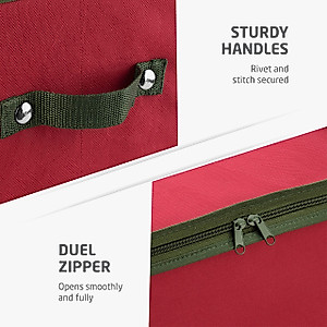 ZOBER Christmas Ornament Storage Box with Dual Zipper Closure - Box Contributes Slots for 64 Holiday Ornaments 3-Inch, Xmas Decorations Accessories, Made of Nonwoven Tear-Proof Material, Red