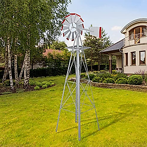 Crownland 8FT Ornamental Windmill Backyard Garden Decoration Weather Vane, Heavy Duty Metal Wind Mill Weather Resistant 4 Legs Design (Grey)