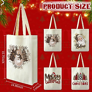 Abbylike 4 Pcs Christmas Canvas Tote Bag Reusable Grocery Shopping Bags with Interior Pocket Cute Casual Reusable Shoulder Bag for Supermarket Shopping Party Xmas Gifts Favor Supplies Women Presents