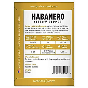 Yellow Habanero Pepper Seeds for Planting 100 Heirloom Non-GMO Habanero Peppers Plant Seeds for Home Garden Vegetables Makes a Great Gift for Gardeners by Gardeners Basics