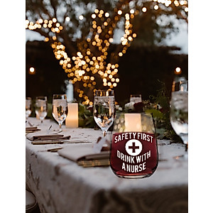 Make Em Laugh Stemless Wine Glass - Safety First Drink With a Nurse - Great Gift for Nurses, Family and Friends on Nurses' Week and other Occasions