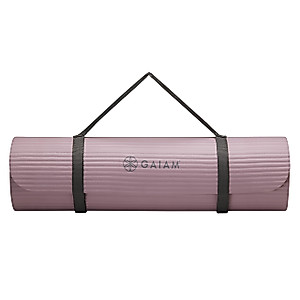 Gaiam Extra-Thick Yoga Fitness Mat and Exercise Mat with Non-Slip Texture and Easy Carry Strap - Ideal for Floor Workouts and Everyday Yoga - Supportive and Portable, Purple, 10mm