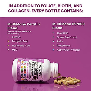 Collagen Pills 1000mg Biotin 10000mcg Keratin Saw Palmetto 2500mg Hyaluronic Acid - Hair Skin and Nails Vitamins and DHT Blocker with Vitamin E Folic Acid Pumpkin Seed MSM Made in USA - 90 Count