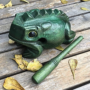 Cozinest Large 7" Wood Frog Guiro Rasp Percussion Instrument Tone Block Frog Animal Shaped Figurine Wooden Handcraft Musical Lucky Frog Home Office Decoration (Green)
