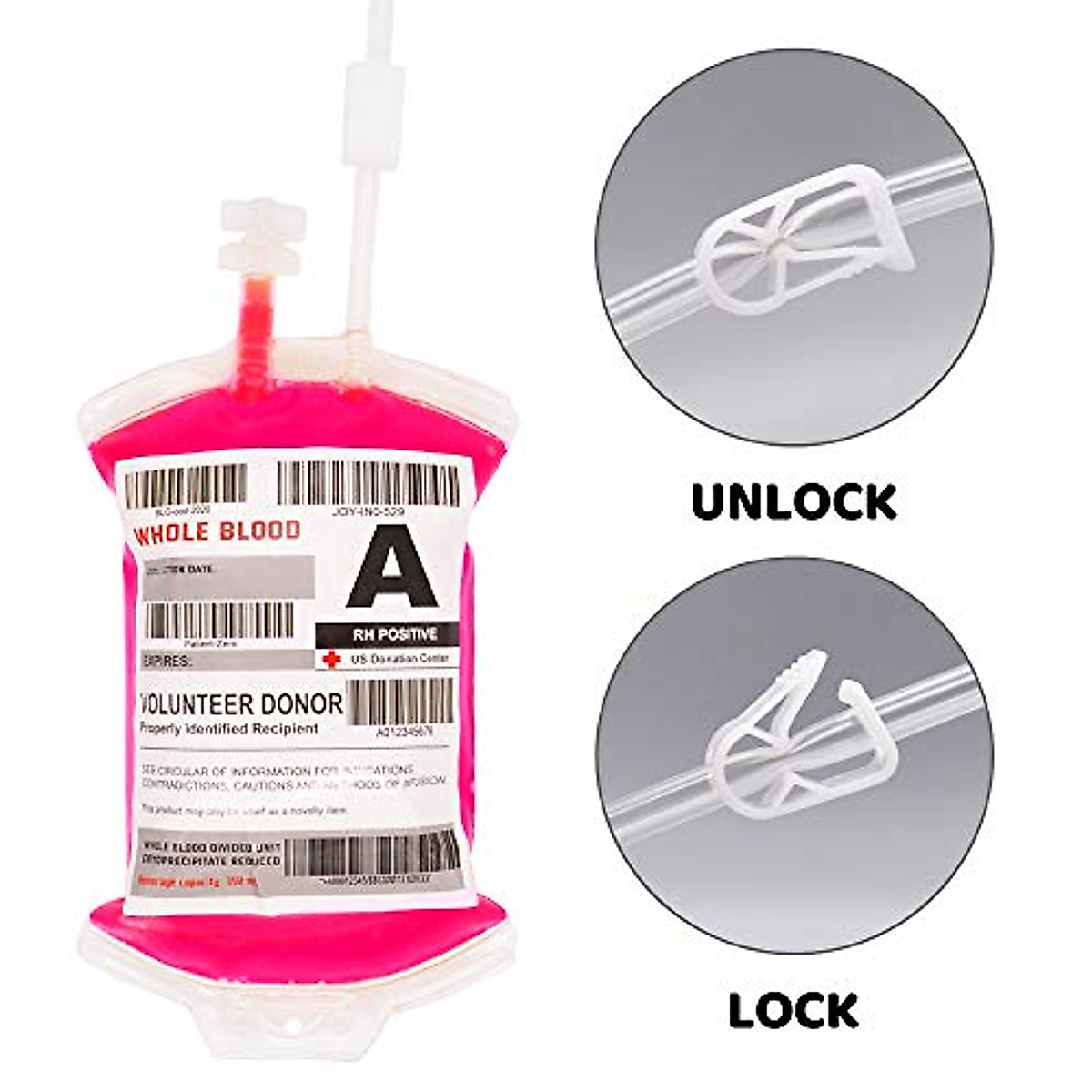 Blood Bag Drink Pouches; 12 FL Oz IV Bags with Labels and Clips for Halloween Vampire, Zombie, Nurse Graduation, Hospital Theme Party Favors, Props Decor