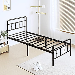 DiaOutro Classic Metal Platform Twin Bed Frames with Headboard and Footboard, 16 Inch No Box Spring Needed Heavy Duty Victorian Style Iron-Art Mattress Foundation/Under Bed Storage