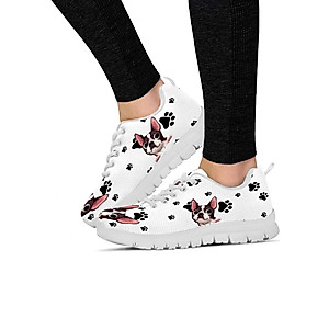 HUGS IDEA Athletic Go Easy Walking Lace-up Sneakers for Women Girls Novelty Boston Terrier Design Running Jogging Casual DailyShoes
