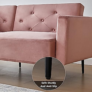 Cpintltr 74" Loveseat Sofa Velvet Couch Convertible Sleeper Futon Sofa Bed with Tapered Metal Legs Upholstered Fouches Seats Furniture for Living Room Apartment Lounge