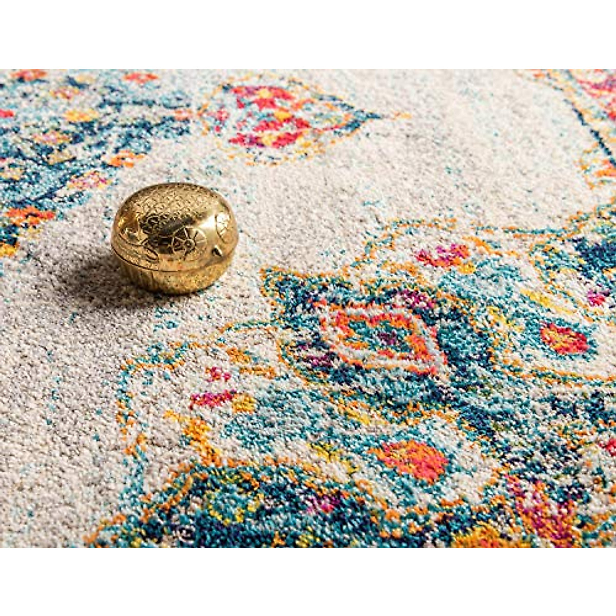 Unique Loom Penrose Collection Distressed Traditional Vintage Rug with Center Medallion, Rectangular 9' 0" x 12' 0", Ivory/Black