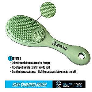BRADYS HOUSE - 3 Piece Baby Hair Brush & Comb Set for Newborns- Soft Goat Bristle Hair-Brush, Silicone Bath Brush and Plastic Comb for Infant, Toddler, Kids - Baby