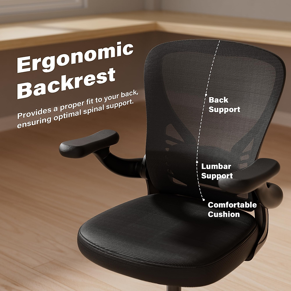 Modoway Desk Chairs with Wheels and Arms Ergonomic Mesh Office Chair with 300LBS Capacity (Black-1Unit)