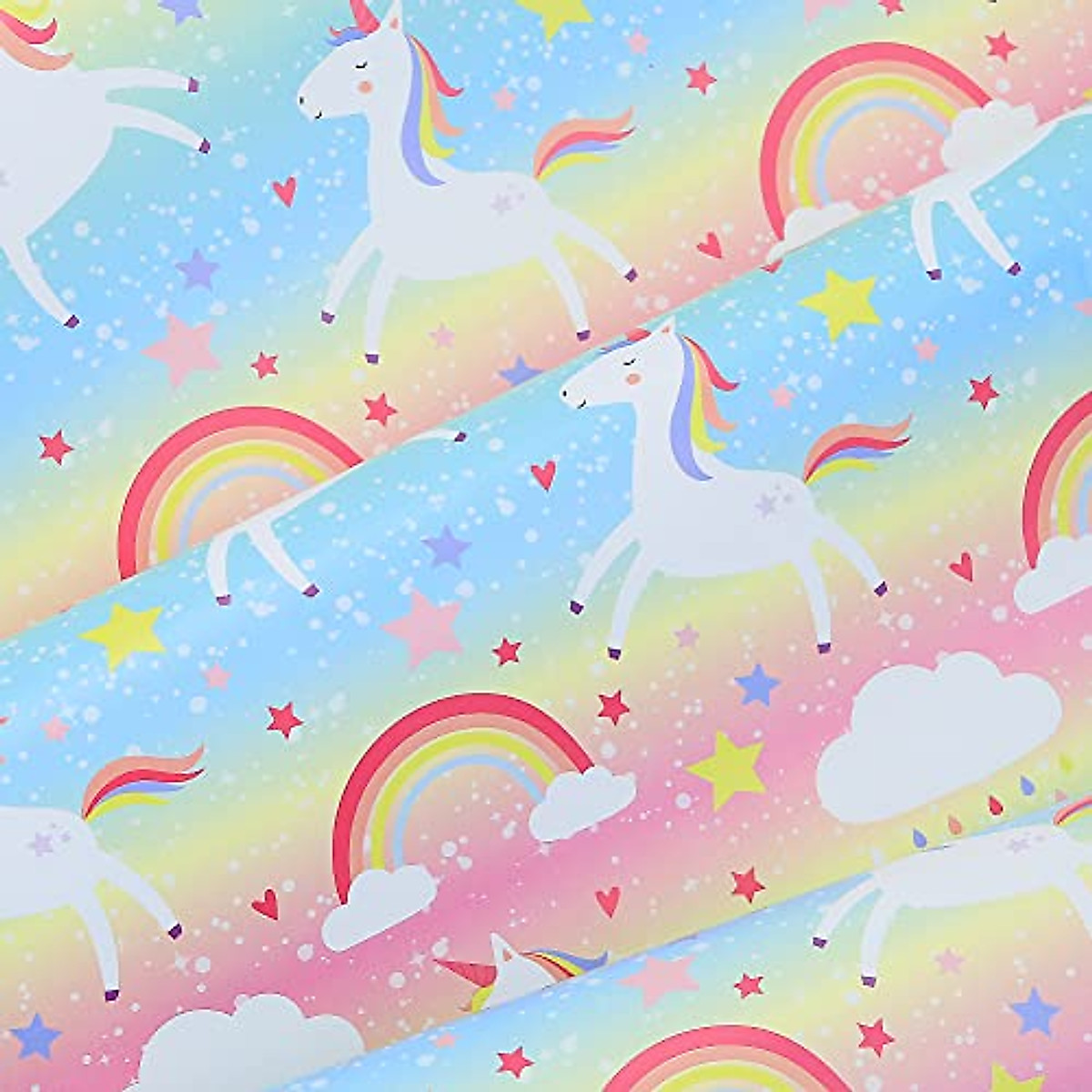 Birthday Wrapping Paper For Kids Girls Boys, Unicorn Design Gift Wrapping Paper for Birthday Baby Shower with 78.7 inches Ribbon, 4 Sheets Folded Flat 20x28 inches per sheet