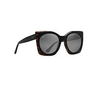 Maui Jim Women's Pakalana Polarized Fashion Sunglasses, Black w/Tortoise Interior/Neutral Grey, Medium