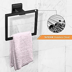 FadimiKoo Matte Black Towel Ring Towel Holder, SUS 304 Stainless Steel Hand Towel Rack for Bathroom, Modern Square-Shape Style