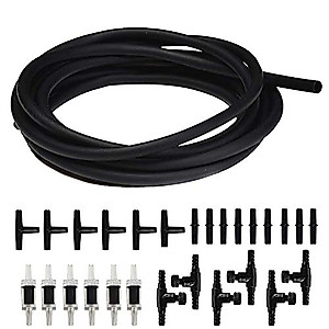 JIH 25 Feet Standard Airline Tubing Black with Connectors,Check Valves and Control Valves for Aquariums,Terrariums, and Hydroponics