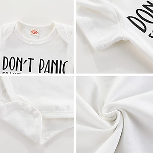Baby Boys Girls Romper Summer Clothes Kids Jumpsuit Playwear Don't Panic Letter Printed Infant Aunt Onesies Outfits Gift White,70/3-6M