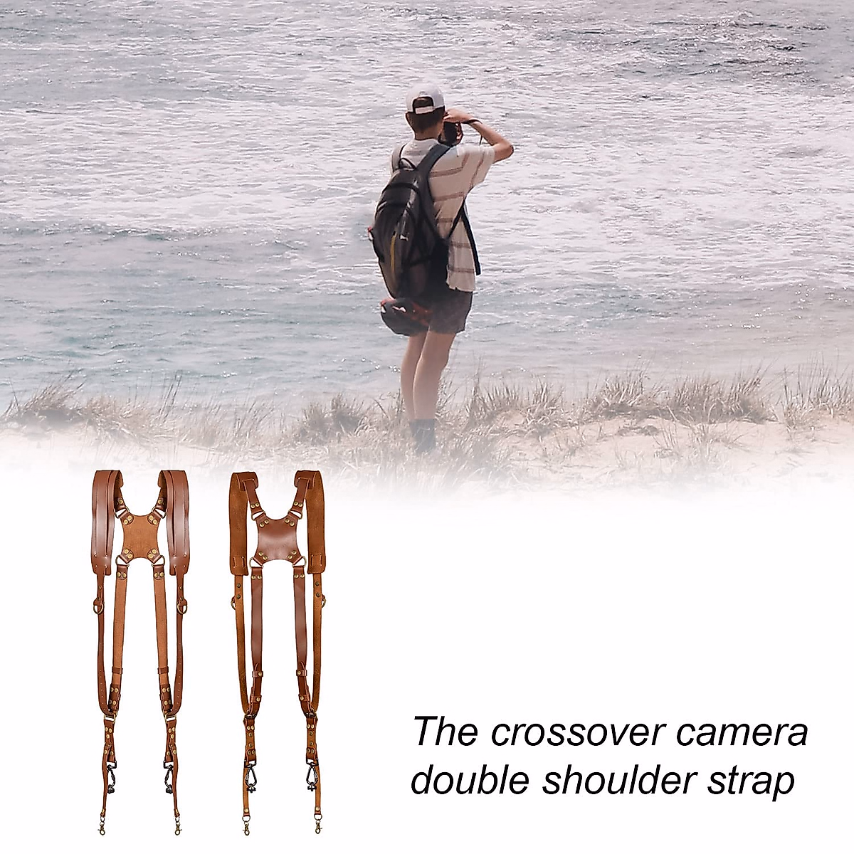 Kasla Camera Strap,Camera Straps for Photographers,Leather Dual Camera Strap for Two DSLR/SLR Cameras (Brown)