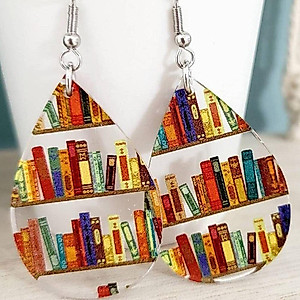 Book Earrings,Bookcase Dangle Earrings,Book Stack Earrings,Bookshelf Acrylic Dangle Earrings for Book Lovers