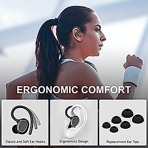 Donerton Wireless Earbud, BT Earbud Headphones for Sports, 50H Playtime BT Earbud Noise Cancelling with Hi-Fi Stereo and Built-in Mic Earhooks Headphones, Touch Control, Fast Charging