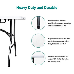 Gnomiya 6ft Folding Tables, Heavy Duty HDPE Plastic Portable Folding Table, Utility Indoor Outdoor Foldable Dining Table for Parties, Backyard Events