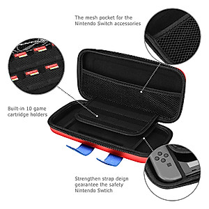 TNP Travel Case for Nintendo Switch Mario Theme Portable Travel Carry Hard Shell EVA Material Pouch Traveler Deluxe Cover with Strap Handle for Switch Console, Joy Con Controller, Game Card Holders
