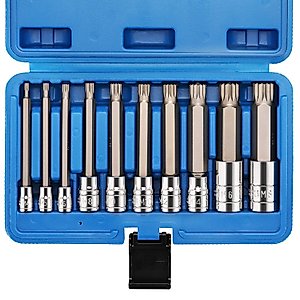 CASOMAN 10 Piece Spline Tip Bit Socket Set, M-Type, S2 and Cr-V Steel, Extra Long 4'' Length, M4-M18, XZN Triple Square Spline Bit Socket Set