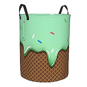 FeHuew Mint Vanilla Ice Cream Collapsible Laundry Basket with Handle Waterproof Fabric Hamper Laundry Storage Baskets Organizer Large Bins for Dirty Clothes,toys,Bathroom