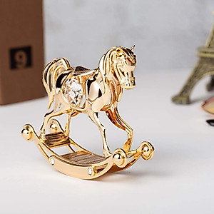 Matashi 24K Gold Plated Crystal Studded Rocking Horse Ornament Home Office Desk Decor Tabletop Decorative Showpeice Gift for Christmas Valentine's Day Mother's Day Birthday Gift for Mom Dad Girlfriend