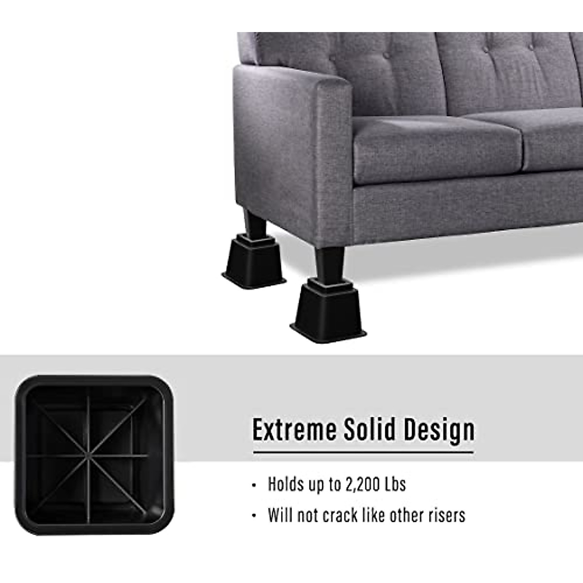 Lufia Bed Furniture Risers 5 Inch, Heavy Duty Bed Lifts Risers for for Sofa, Table, Couch, Chair or Desk (Set of 6, Black)