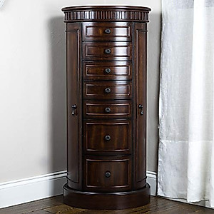 Hives and Honey Bailey Oval Standing Jewelry Armoire Cabinet, Jewelry Storage Organizer with Mirror Lid, Side Doors, 7 Drawers, Jewelry Chest, Jewelry Box for Necklaces, Earrings, Bracelets, Walnut
