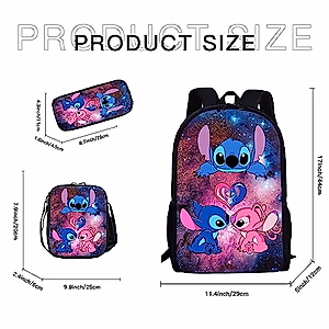 CATTARO 3PCS Cartoon Backpack Set Lightweight Anime Multipurpose Backpack with Lunch Bag Pencil Case Color1