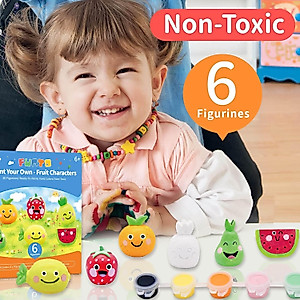 Funto Paint Your Own Fruits Painting Kit, 13 PCS Crafts Set for Kids, STEAM Project Creative Activity DIY Toys with 6 Figurines, 6 Paint Pots, 1 Brush