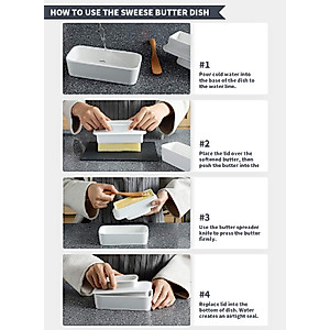 Sweese Porcelain Butter Dish with Water - French Butter Keeper Crock - Perfect for East Coast Butter - Spreadable without Refrigeration, White