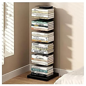 zktoermn Metal Spine Book Tower, 6/8-Tier Bookshelf Space-Saving Bookcase Display Shelf Stand for Books Photos Artwork, Pot Plant, Storage Holder Rack (Color : Black, Size : 33.5x33.5x107cm)